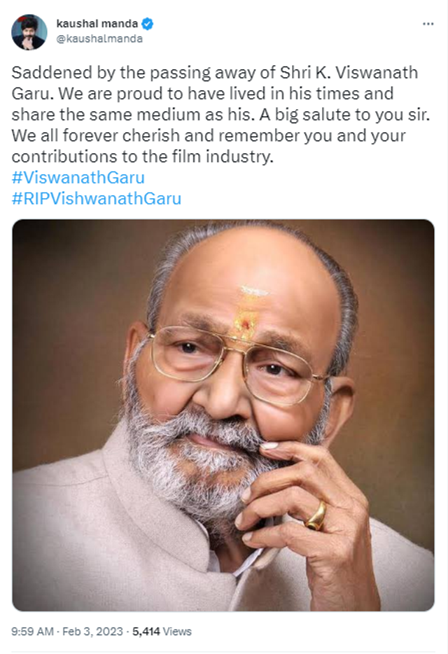 Legendary Telugu Filmmaker K. Vishwanath Passes Away at 92 - 03.02.2023 ...
