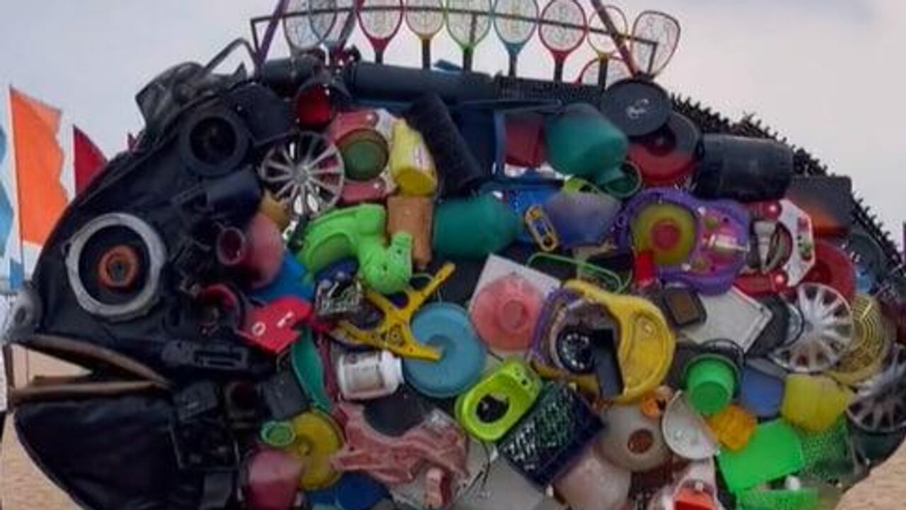 Art Made of Ocean Plastic Waste Draws People's Attention to Stop Pollution