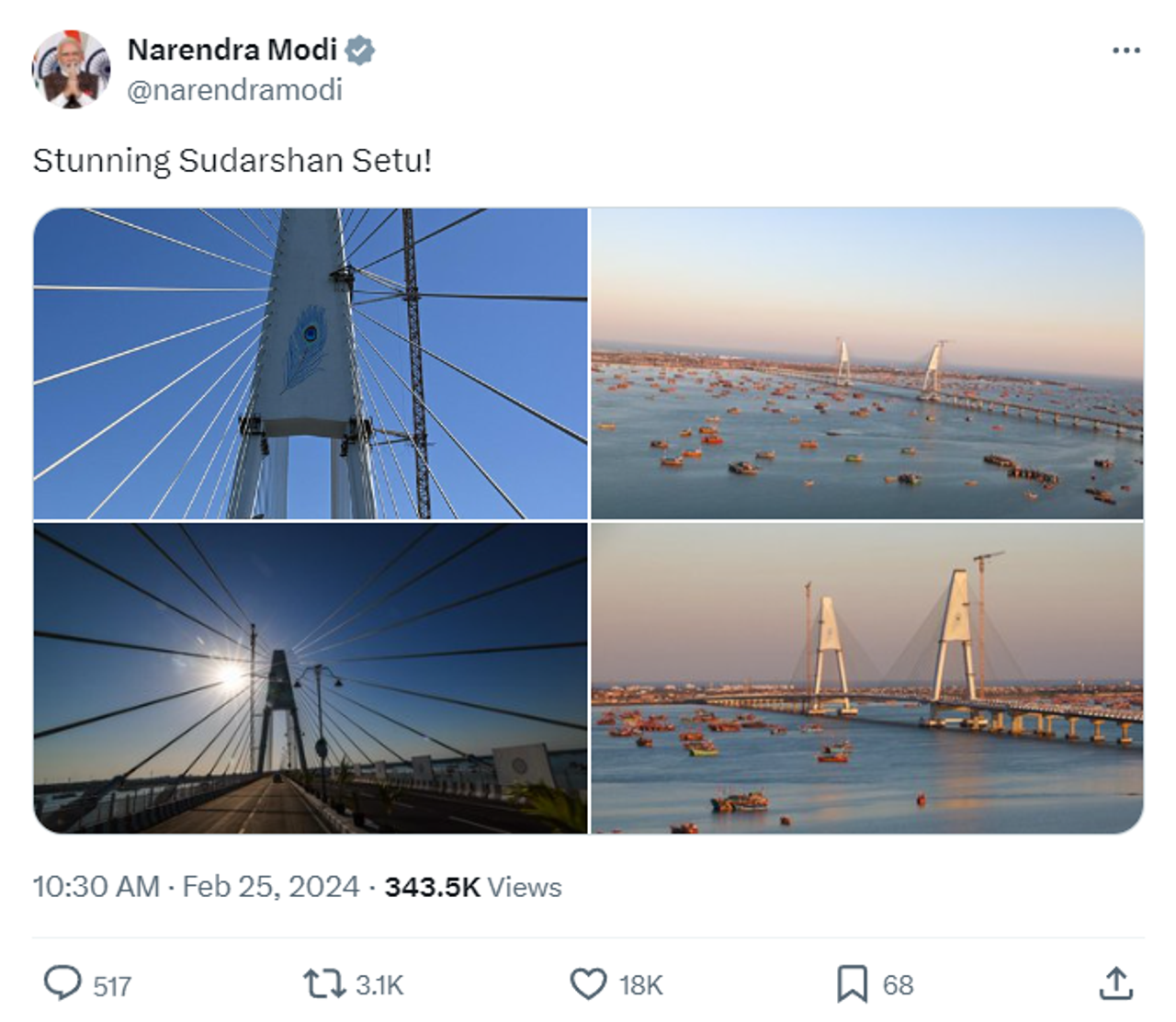 PM Modi Unveils Sudarshan Setu, India's Longest Cable-Stayed Bridge